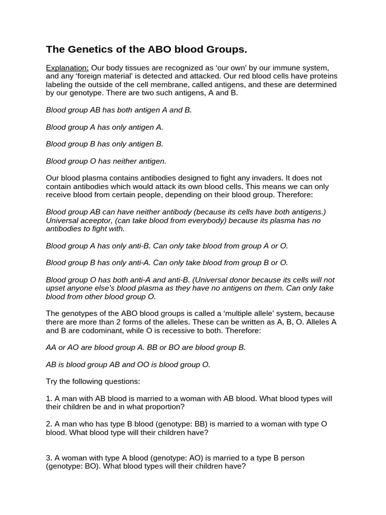 Understanding ABO Blood Group Genetics | PDF | Blood Type | Clinical ...