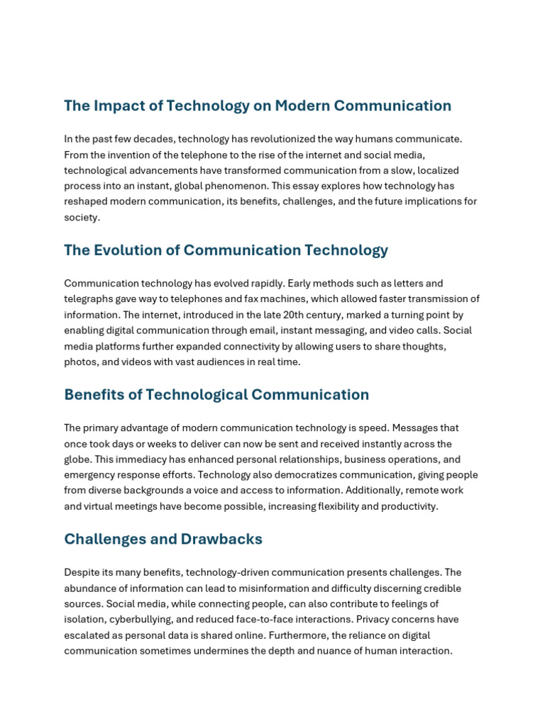 The Impact of Technology On Mondern Communication | PDF | Communication ...
