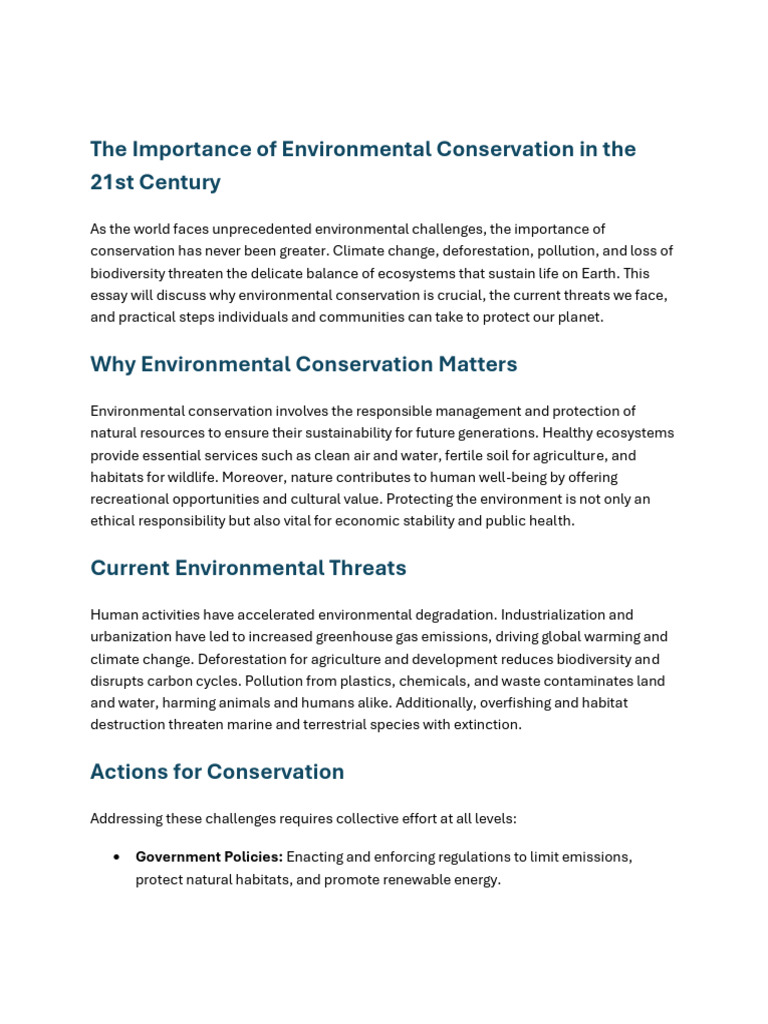 The Importance of Envirnomental Conservation | PDF | Conservation ...
