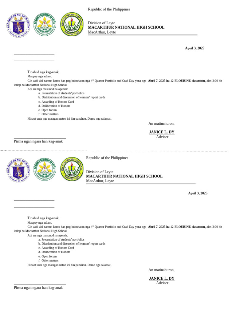 Parental - Letter of Invite - Hrpta | PDF