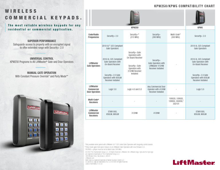 LiftMaster KPW Compatibility Chart | PDF | Computing | Telecommunications