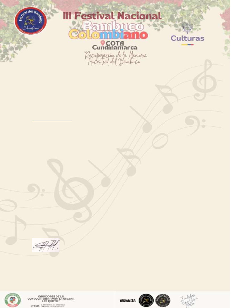 Carta Confirmacion Participacion Al 3 Festival Del Bambuco Colombiano | PDF