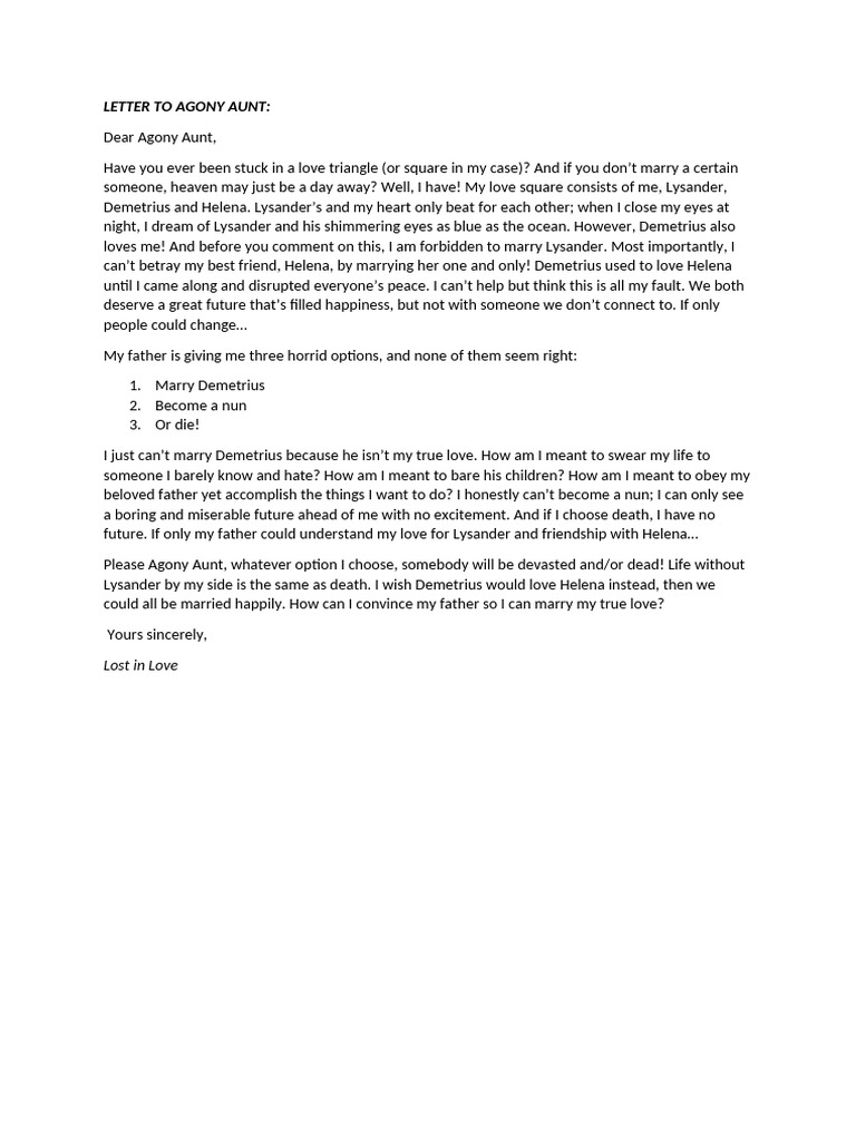 Agony Aunt Letter | PDF