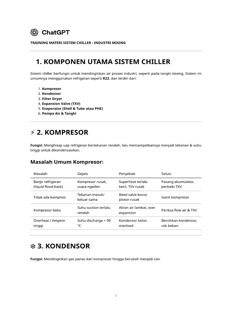 Training Chiller Komponen | PDF