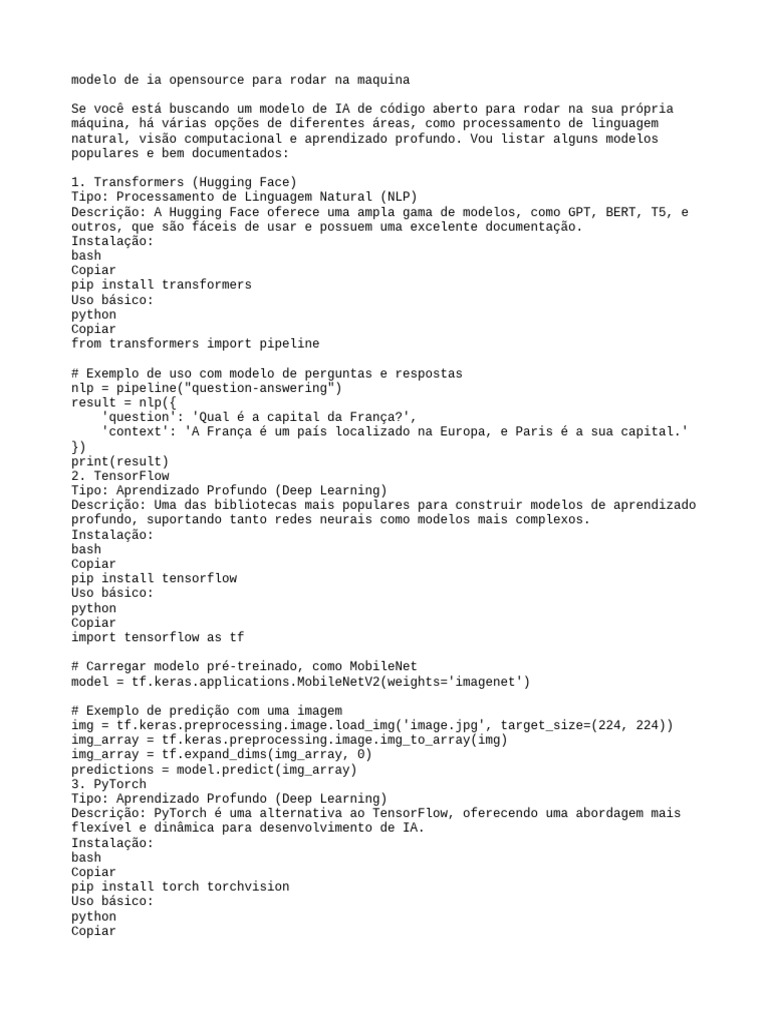 Modelos de IA para Rodar Na Máquina | PDF | Aprendizagem profunda | Python (linguagem de ...