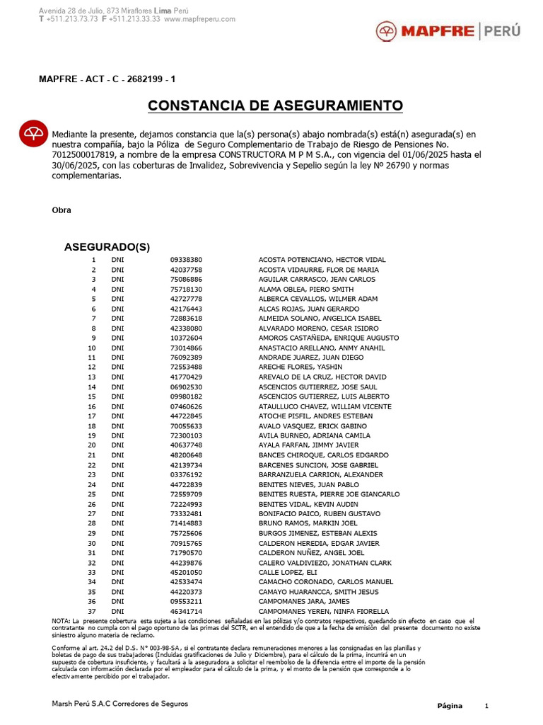 SCTR - Constancia - Pension - 01 | PDF | Póliza de seguros | Ley común