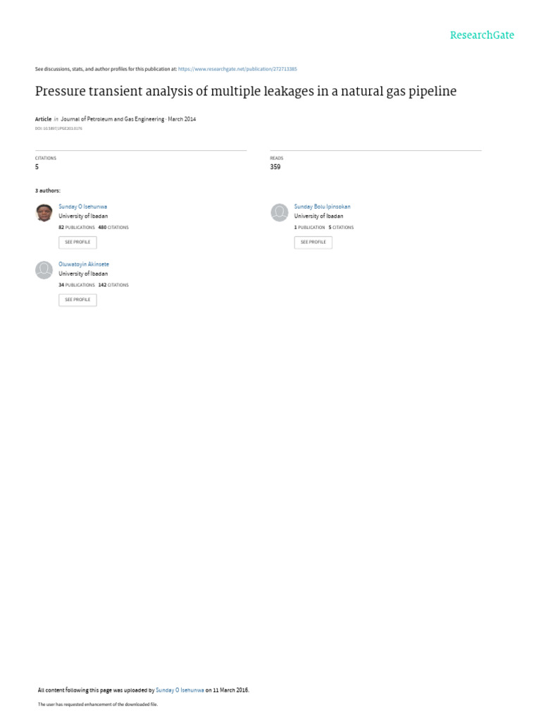 Pressure Transient Analysis of Multiple Leakages I | PDF | Applied And ...