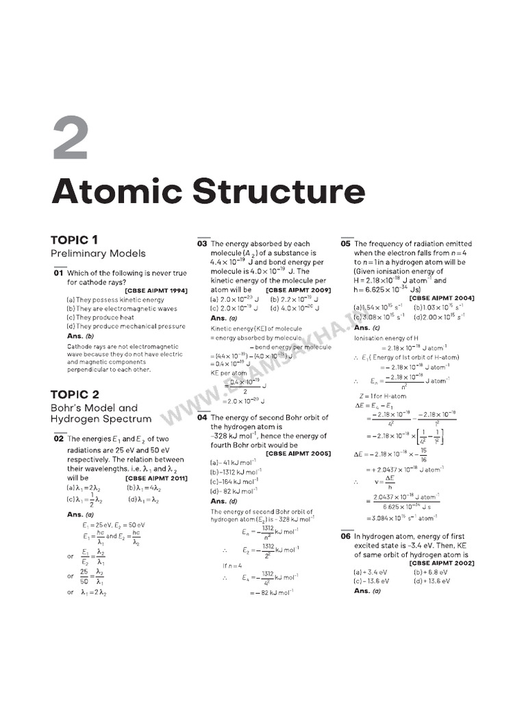 Neet Pyq Atomic Structure | PDF