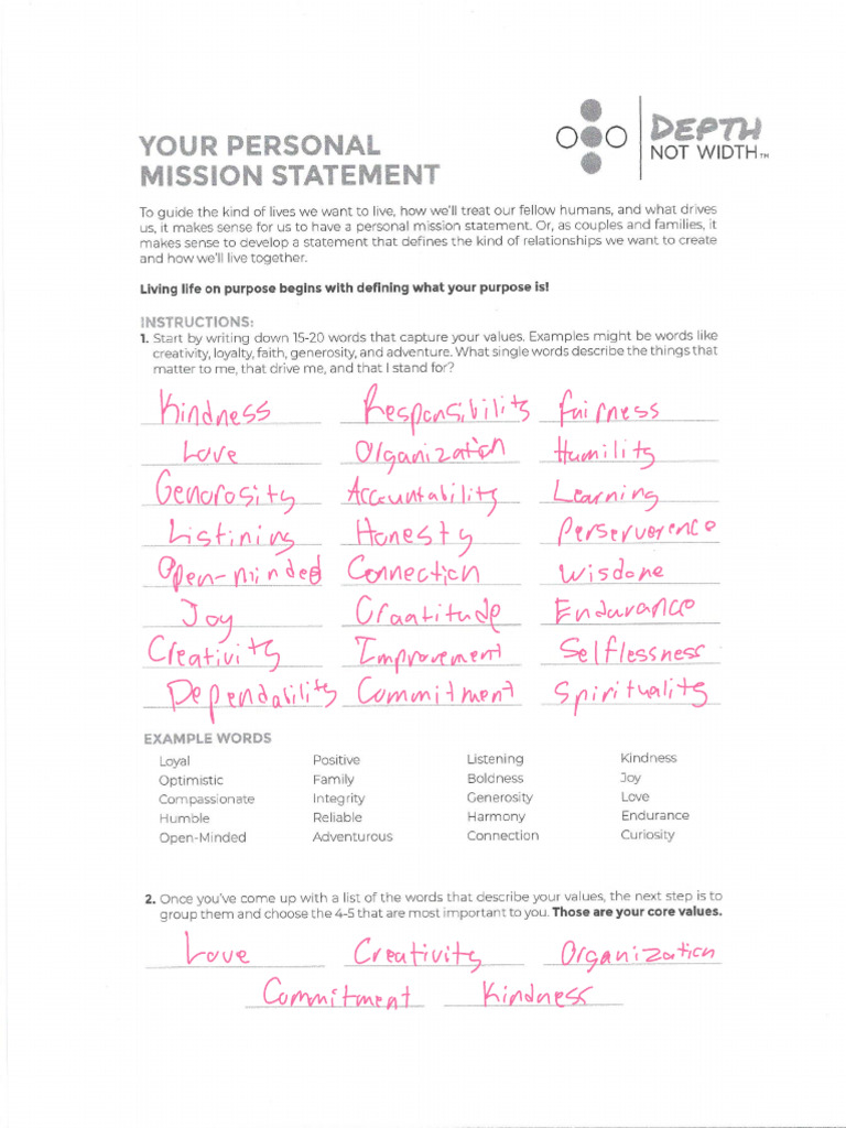 Core Values Worksheet | PDF