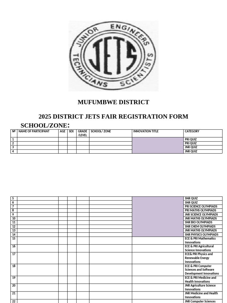 District Jets Fair Registration Form | PDF | Science | Inquiry