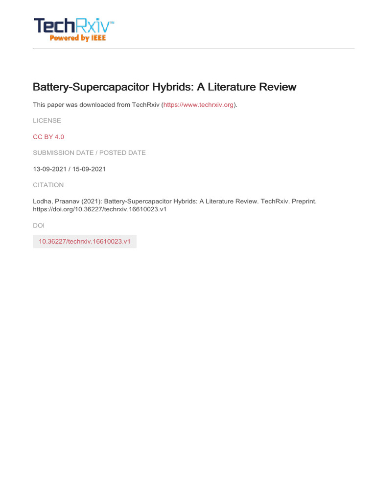 Battery-Supercapacitor Hybrids A Literature Review | PDF | Lithium Ion ...