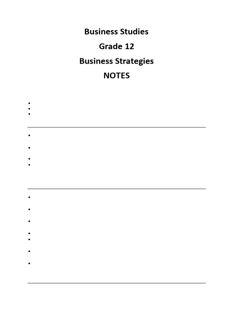 Business Strategies Grade 12 NOTES | PDF | Strategic Management | Swot ...
