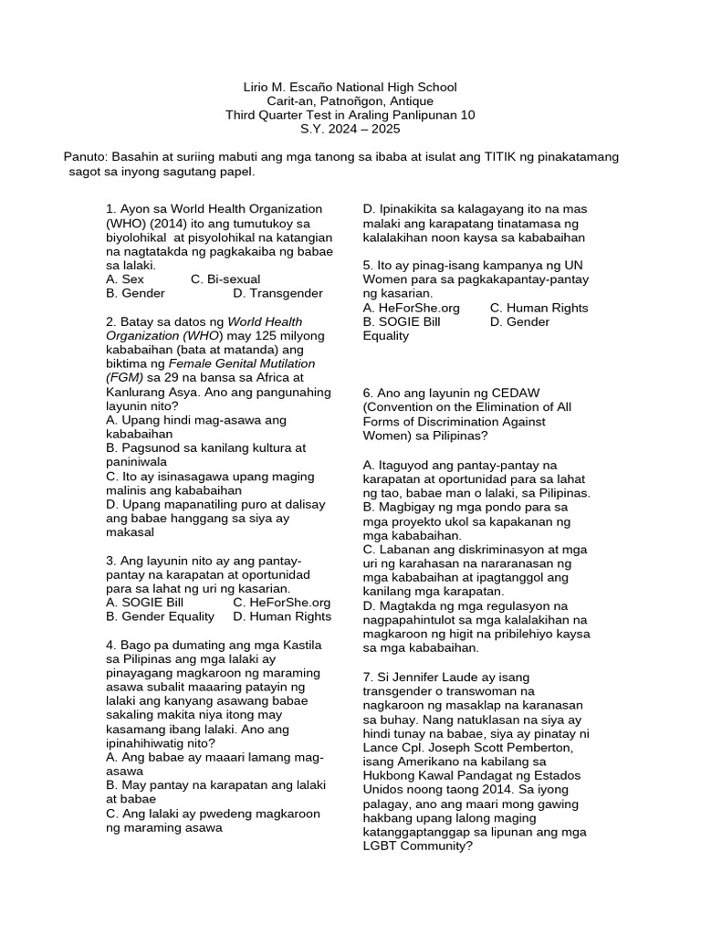 q3 Ap Exam | PDF