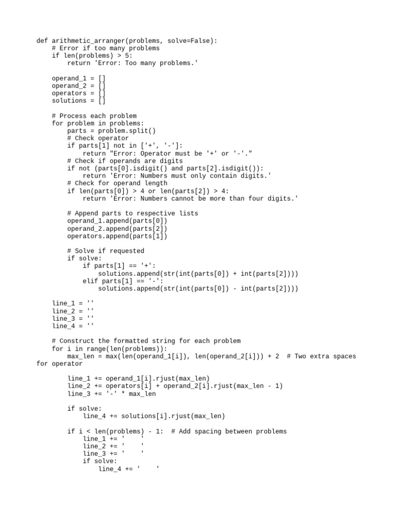Build An Arithmetic Formatter Project | PDF