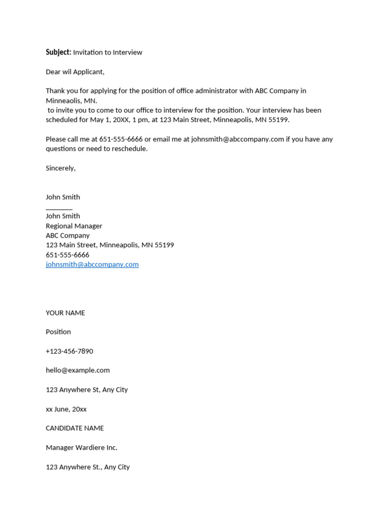 Interview Invitation for Job Applicants | PDF
