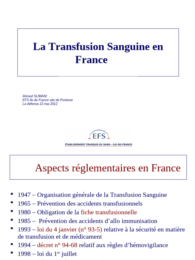 1 - EFS | PDF | Transfusion sanguine | Fluides corporels
