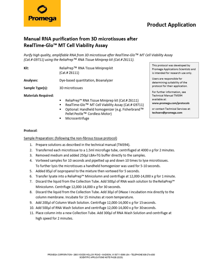 3D Tissue RNA ReliaPrep After RealTime Glo-PA328 | PDF | Biology ...