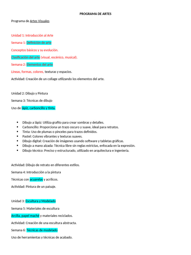 Programa de Artes Visuales y Digitales | PDF | Dibujo | Bailes