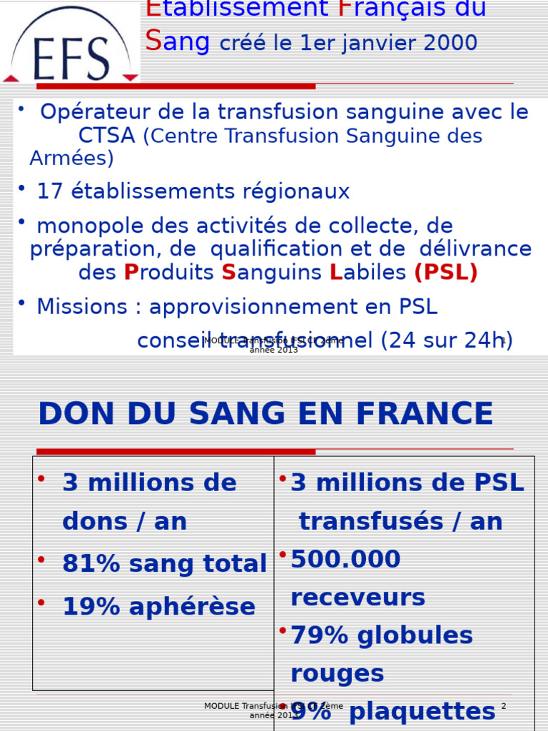 EFS Doc Transfusion | PDF | Transfusion sanguine | Don de sang