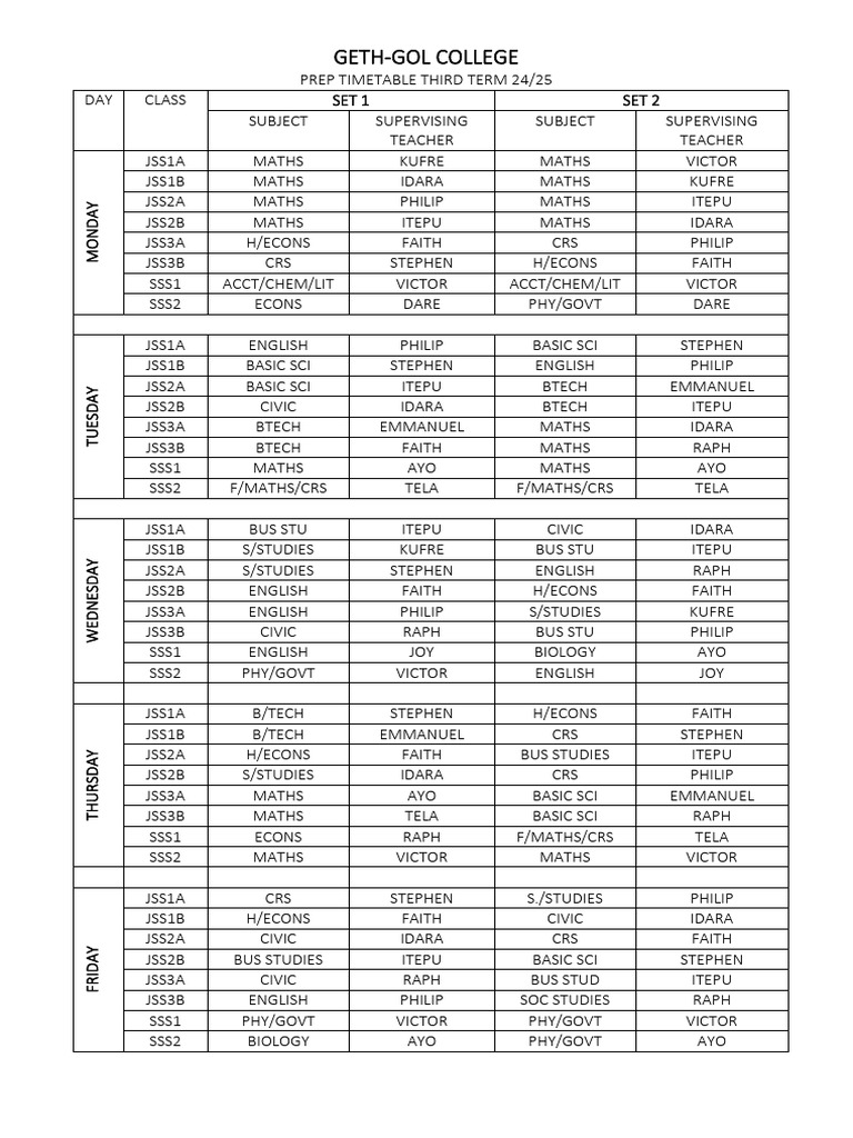 Prep Time Table Third Term 24 25 | PDF