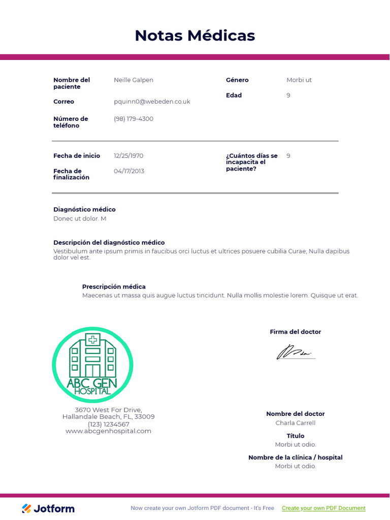 Notas Médicas: 3670 West For Drive, Hallandale Beach, FL, 33009 (123) 1234567 | PDF