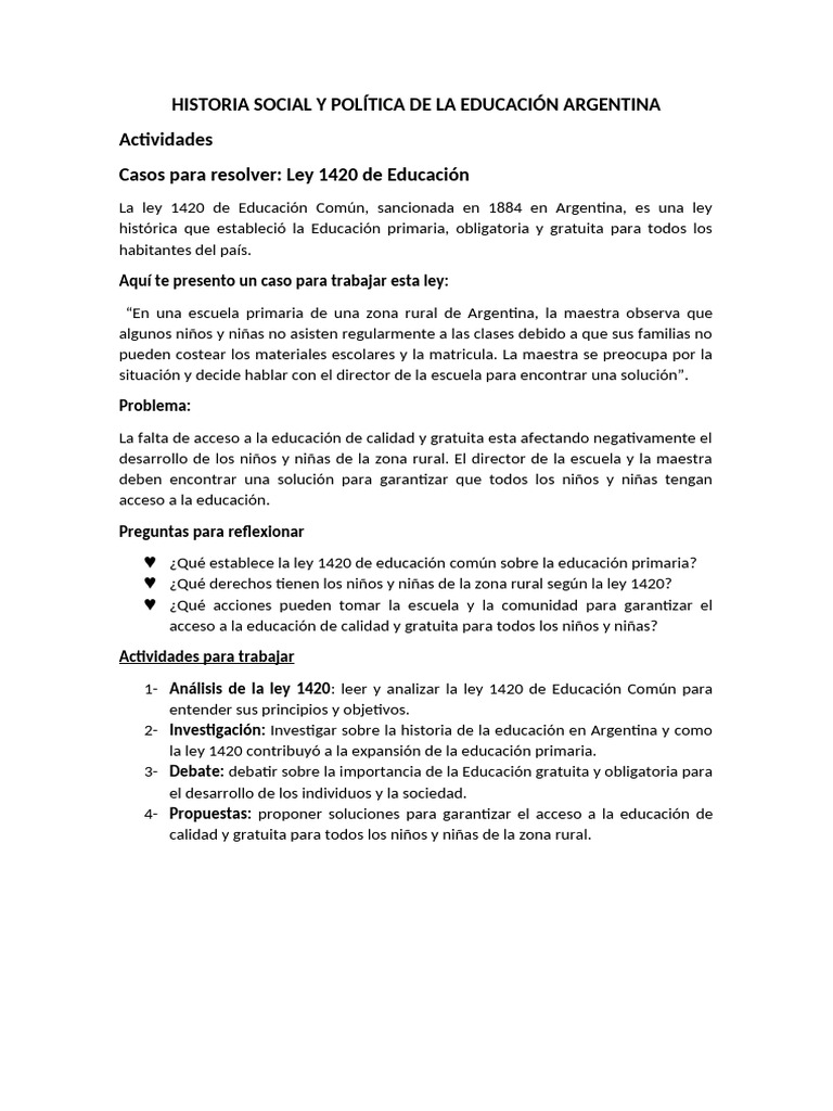 Actividad Ley 1420 Caso 2 | PDF