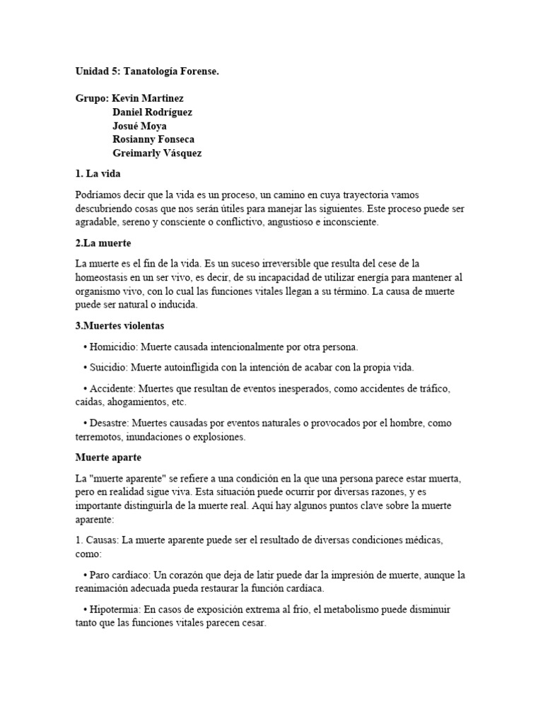 Tanatología Forense: Conceptos Clave | PDF | Descomposición | Muerte