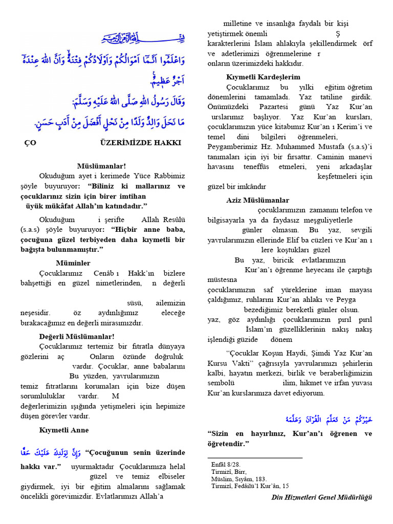 Cocuklarimizin Uzerimizde Hakki Var | PDF