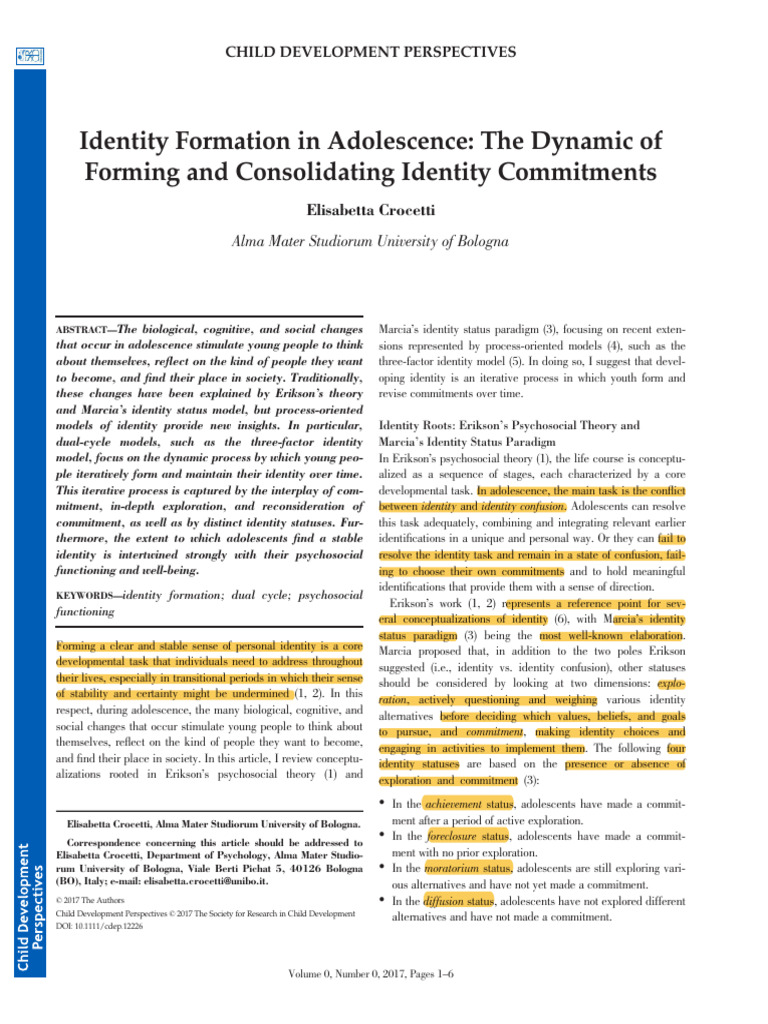 Identity Formation in Adolescence | PDF | Identity (Social Science ...