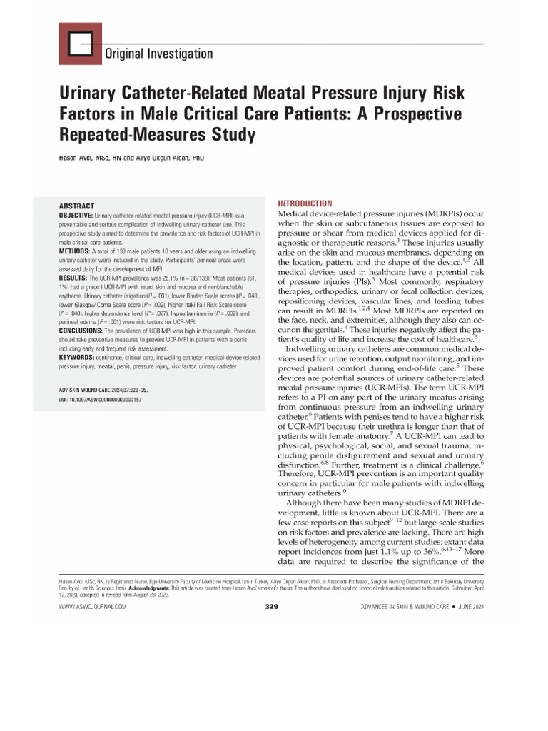 Urinary Catheter-Related Meatal Pressure Injury Risk Factors in Male ...
