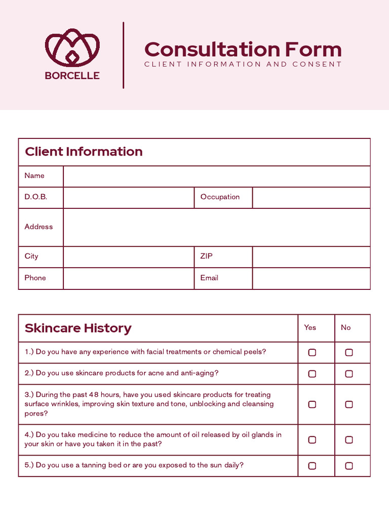 Skincare Consultation Form Template | PDF