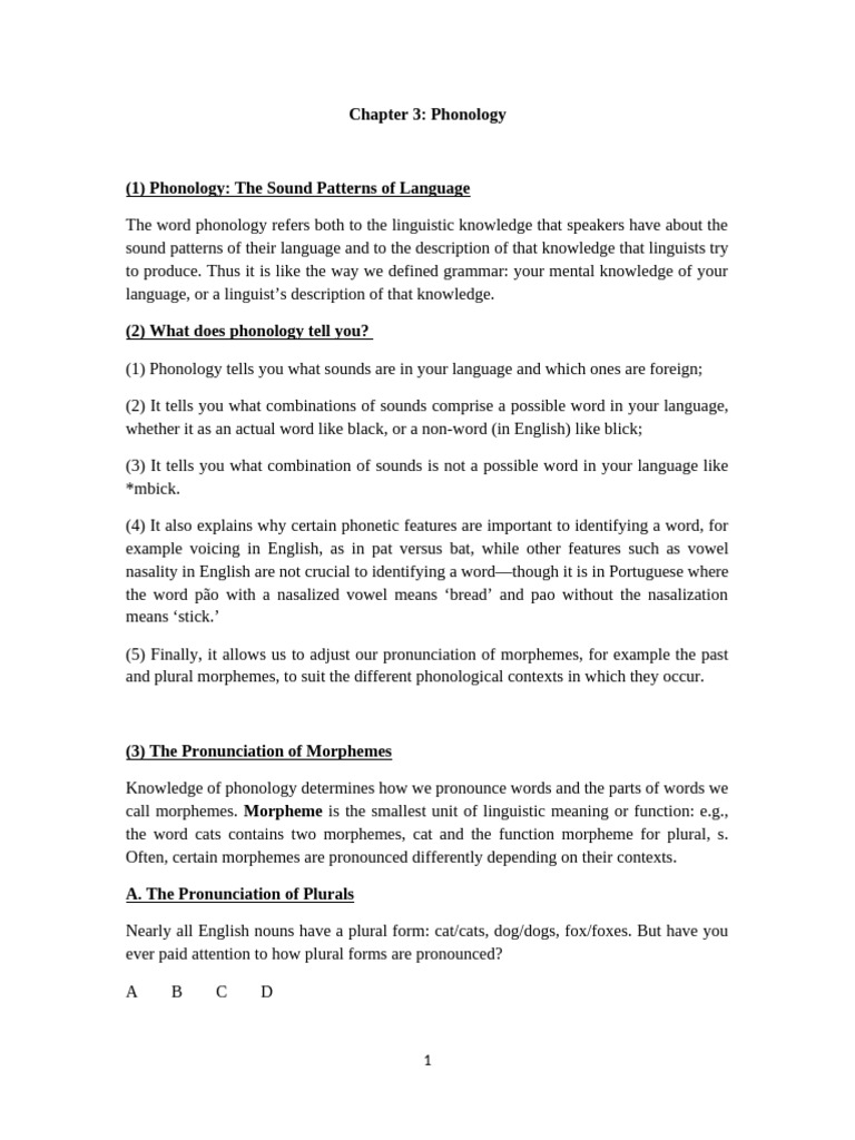 Handout Chapter 3 Phonology | PDF | Phoneme | Stress (Linguistics)