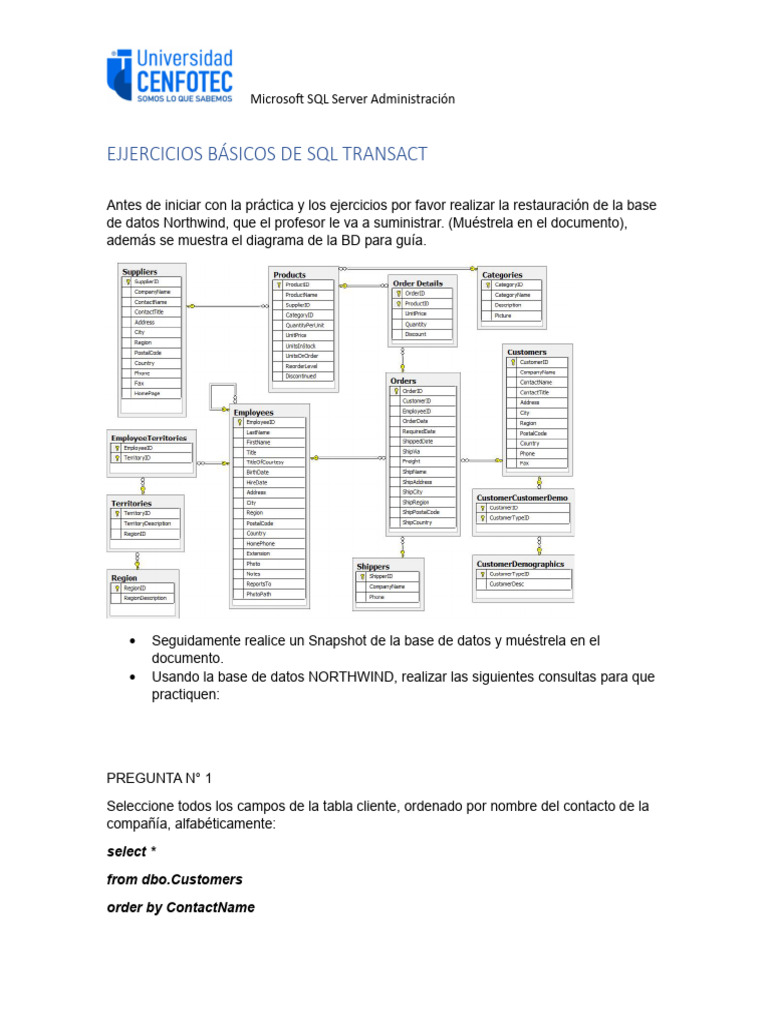 Ejercicios Básicos de SQL Transact | PDF | SQL | Programación de computadoras