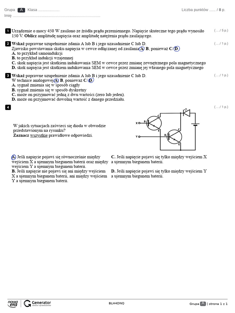 Test 5 Indukcja Elektromagnetyczna I Prąd Przemienny Test Z Widoczną ...