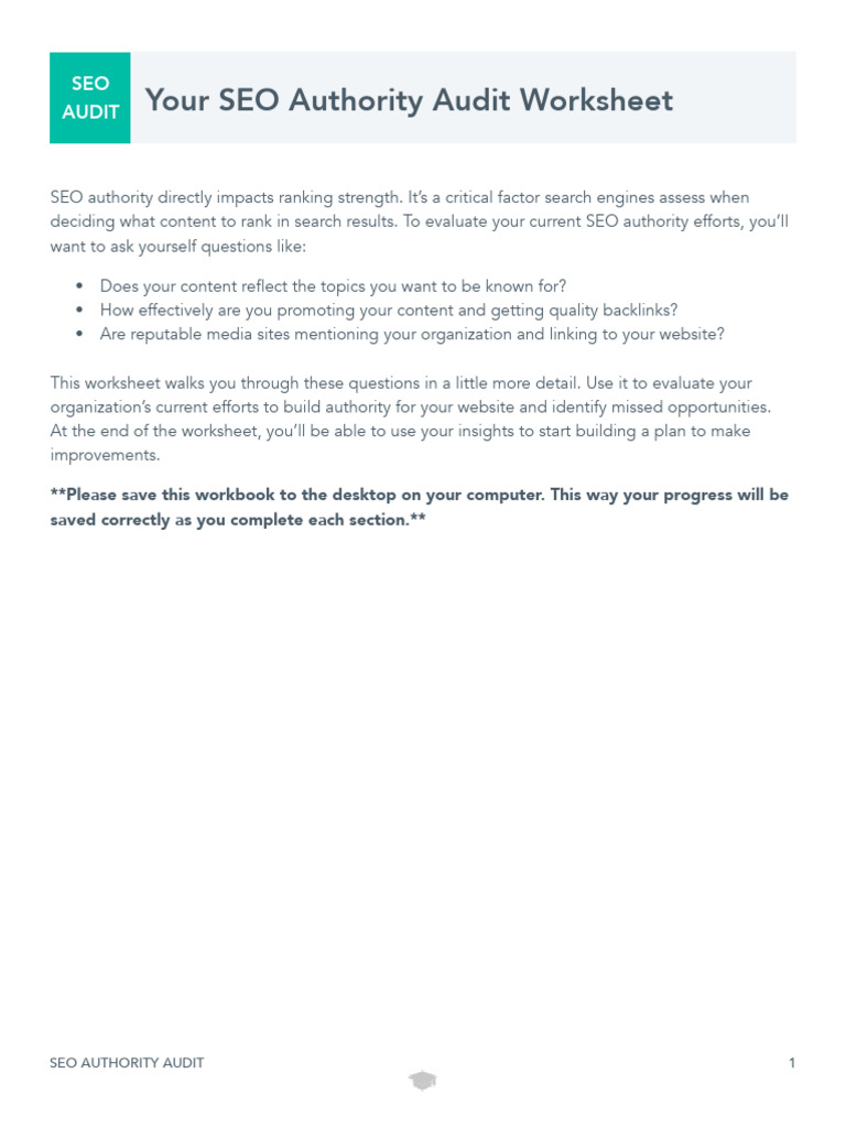 Interactive Worksheet - SEO Authority Audit | PDF | Search Engine ...