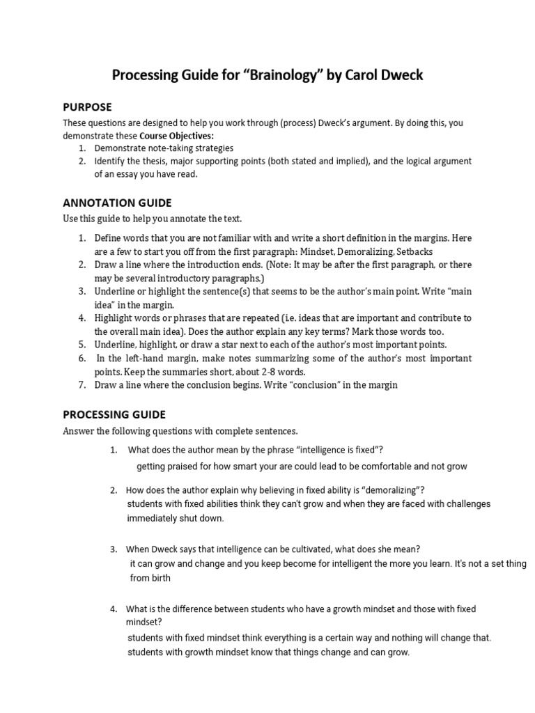 Brainology Annotation & Processing Guide | PDF | Mindset | Cognitive Science