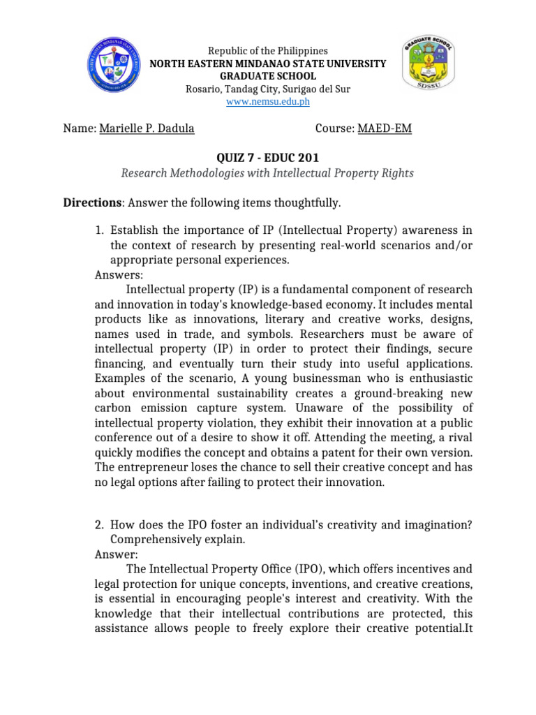 Marielle Dadula - EDUC 201 - A7 | PDF | Intellectual Property | Copyright