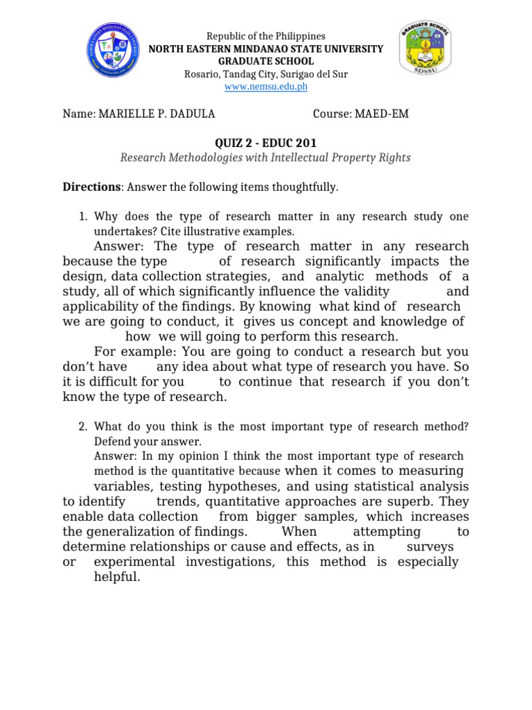 Marielle Dadula - EDUC-201-A2 | PDF | Methodology | Quantitative Research