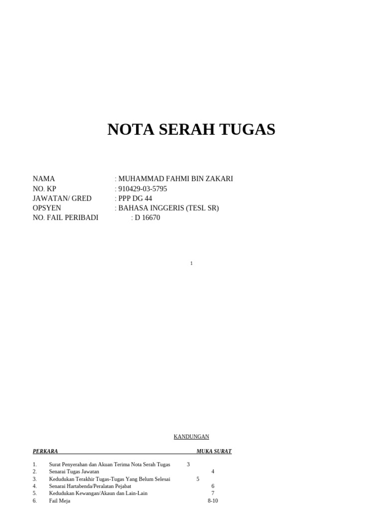 Nota Serah Tugas Fahmi 2024 | PDF