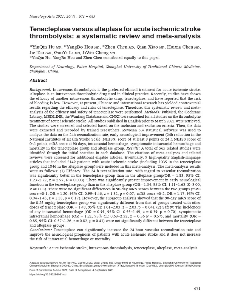 Neuroasia 2021 26 (4) 671 | PDF | Stroke | Medicine