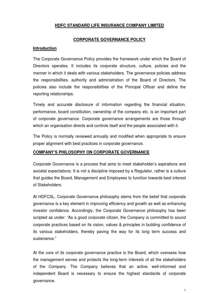 Corporate Governance Policy | Board Of Directors | Corporate Governance