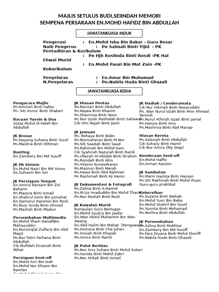 Jawatankuasa Majlis Persaraan Abg Hafiz | PDF