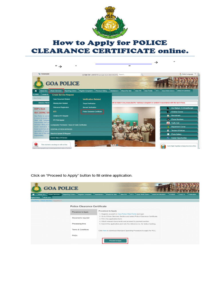 SOP goa police clearance application | PDF | Government And Personhood