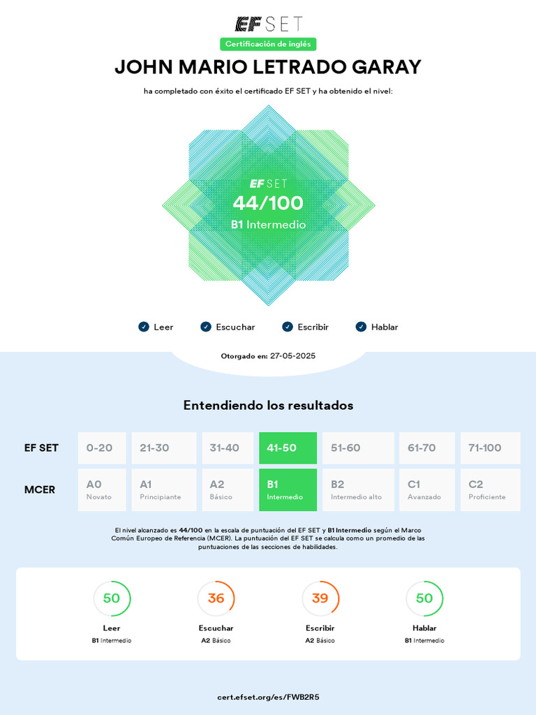 EF SET Certificate | PDF