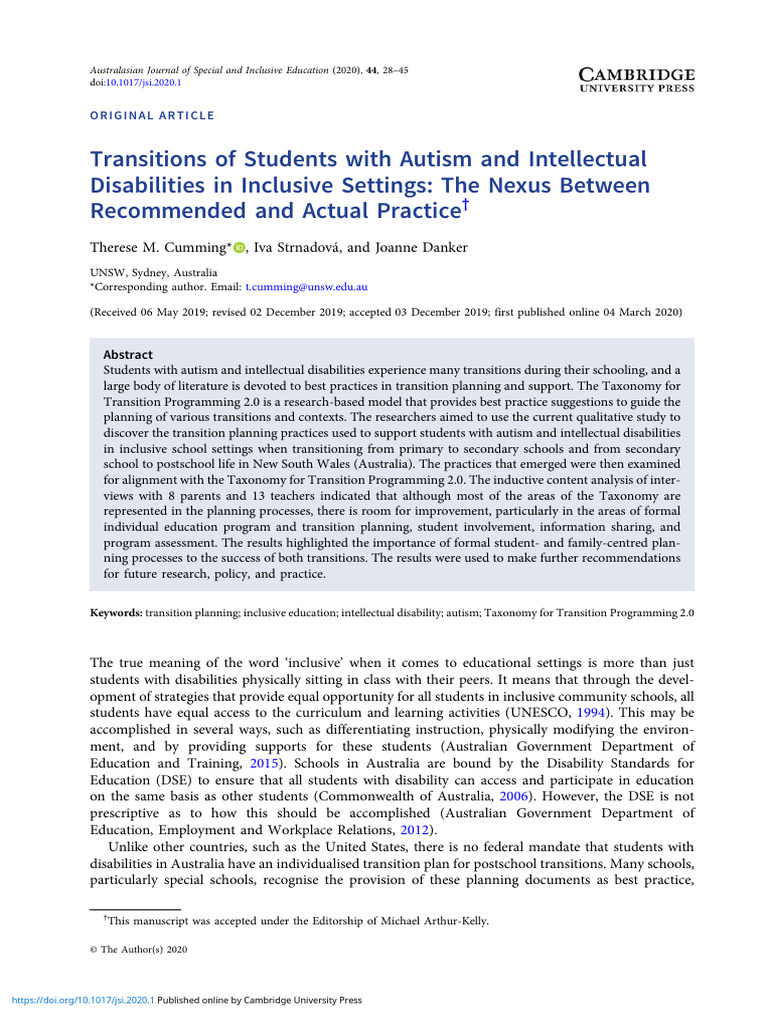 Autism Transition Practices in Schools | PDF | Individualized Education ...