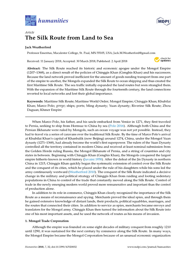 2018 The Silk Route From Land To Sea | PDF | Silk Road | Mongol Empire