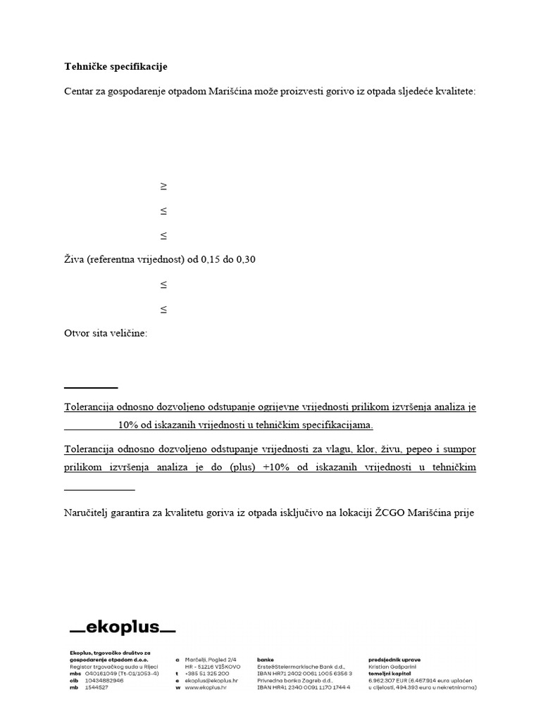 Tehničke Specifikacije - Prilog 1 | PDF