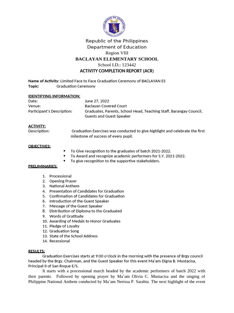 ACR BES-Graduation Exercises | PDF