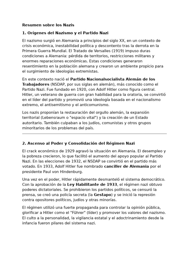 Resumen del Nazismo en Alemania | PDF | Alemania nazi | fiesta nazi