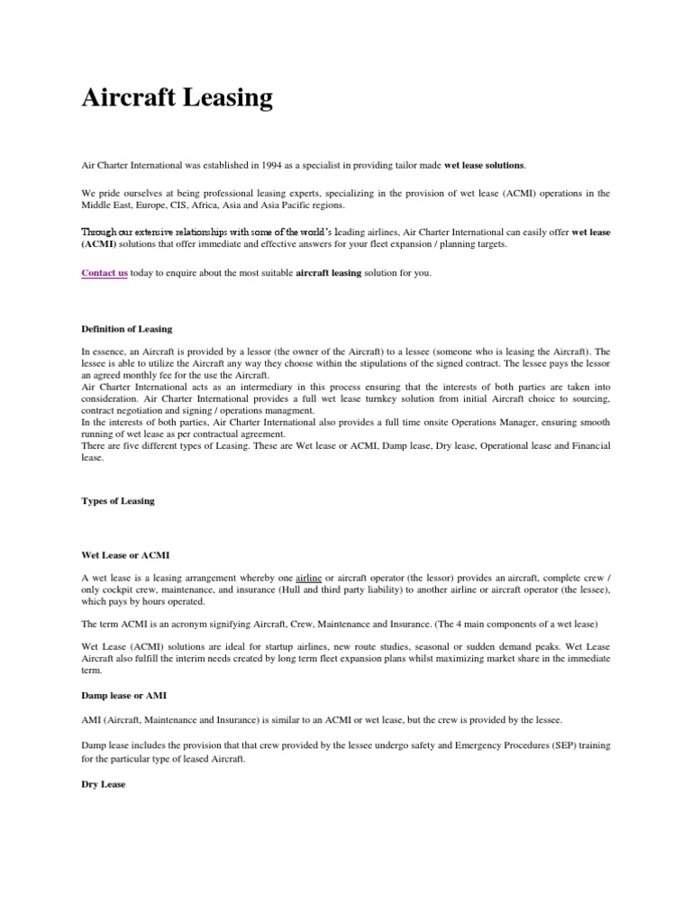 Understanding Aircraft Wet Lease Options | PDF | Lease | Industries